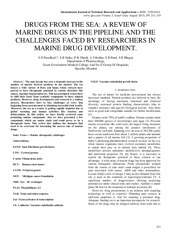 (PDF) Drugs from the Sea: A Review of Marine Drugs in the Pipeline and ...