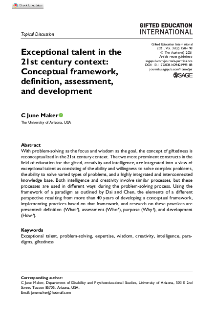 (PDF) Exceptional talent in the 21st century context: Conceptual ...