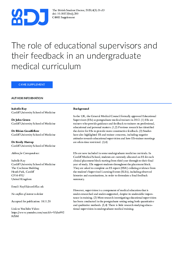 (PDF) The role of educational supervisors and their feedback in an ...