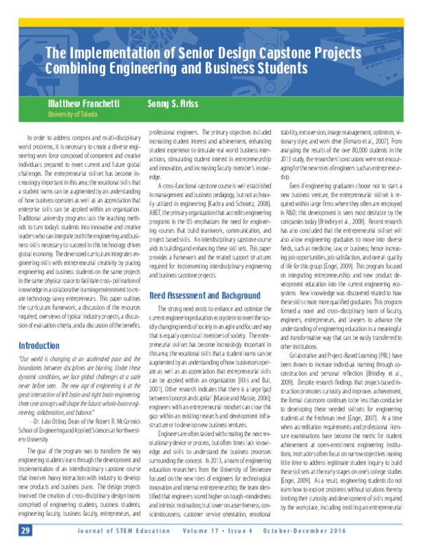 (PDF) The Implementation of Senior Design Capstone Projects Combining ...