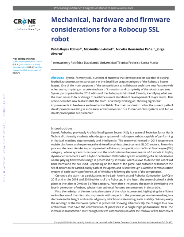 (PDF) Mechanical, hardware and firmware considerations for a Robocup ...
