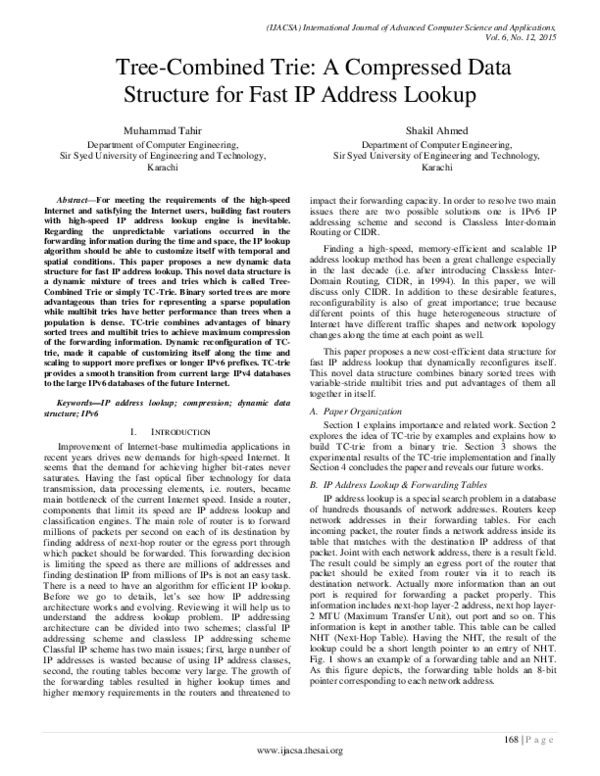 (PDF) Tree-Combined Trie: A Compressed Data Structure for Fast IP Address Lookup