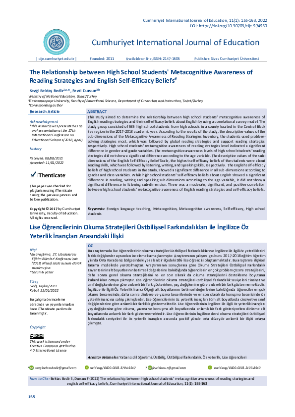(PDF) The Relationship between High School Students' Metacognitive ...