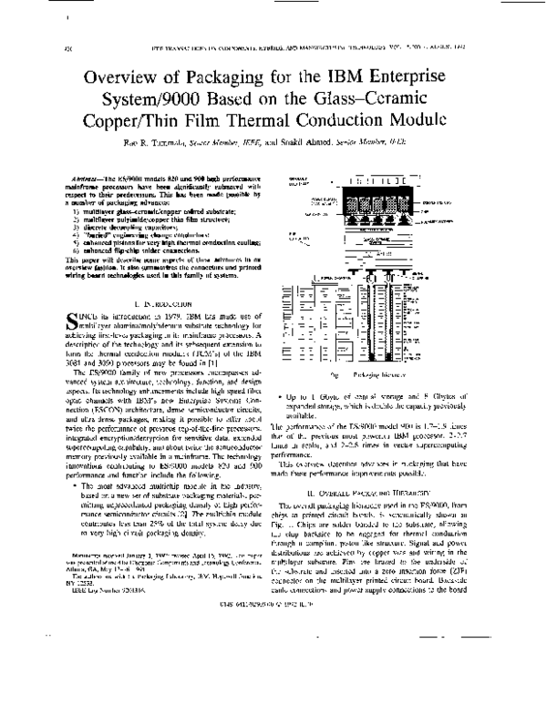 (PDF) Overview of packaging for the IBM Enterprise System/9000 based on ...