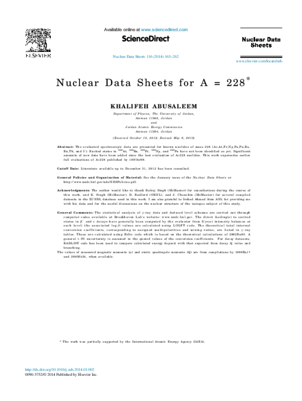 (PDF) Nuclear Data Sheets for