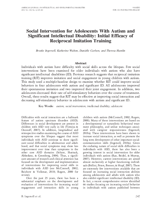 (PDF) Social Intervention for Adolescents With Autism and Significant ...