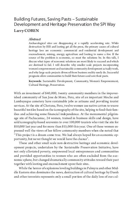 (PDF) Larry Coben, Building Futures, Saving Pasts – Sustainable ...