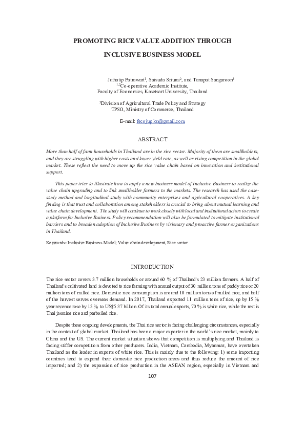 (PDF) Promoting Rice Value Addition Through Inclusive Business Model