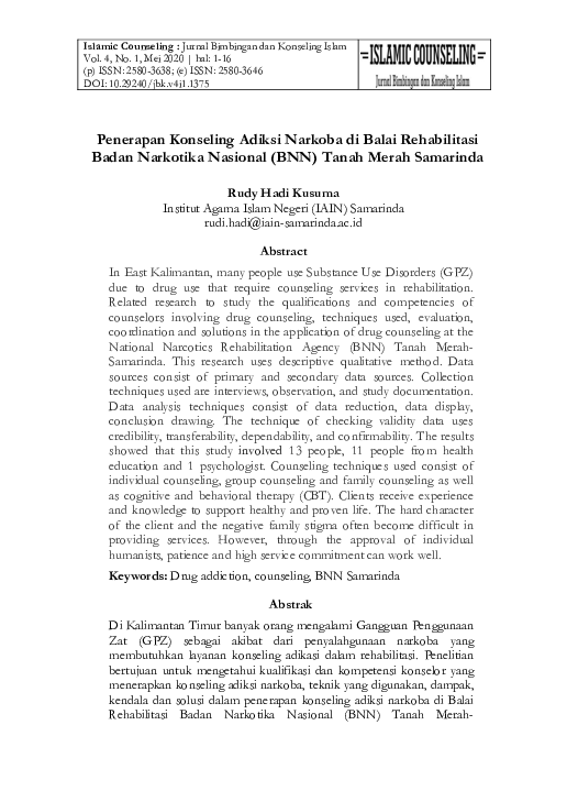 (PDF) Penerapan Konseling Adiksi Narkoba di Balai Rehabilitasi Badan Narkotika Nasional (BNN ...