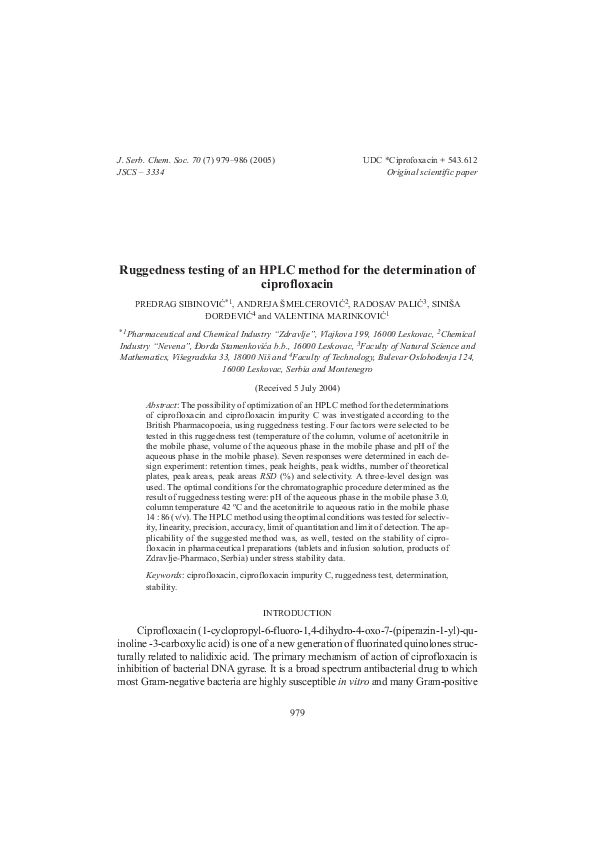 (PDF) Ruggedness testing of an HPLC method for the determination of ...