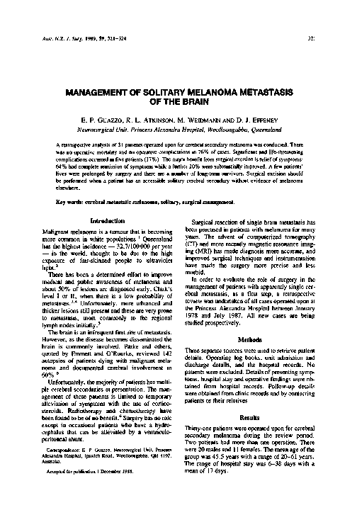 (PDF) Management of Solitary Melanoma Metastasis of the Brain
