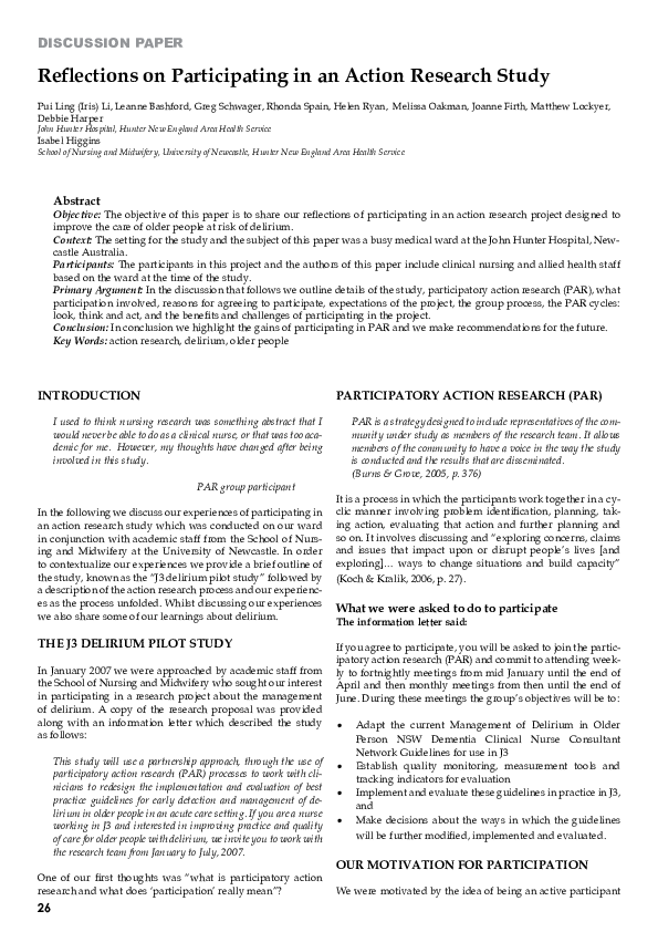 (PDF) Reflections on participating in an action research study | NOVA ...