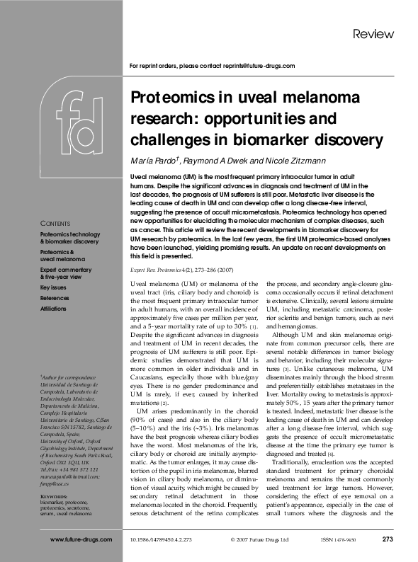 (PDF) Proteomics in uveal melanoma research: opportunities and challenges in biomarker discovery ...