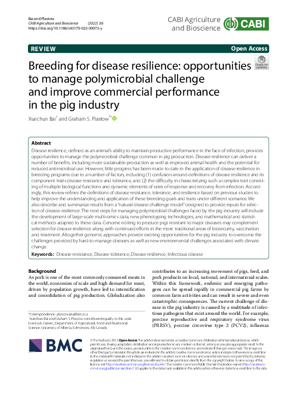 (PDF) Breeding for disease resilience: opportunities to manage ...