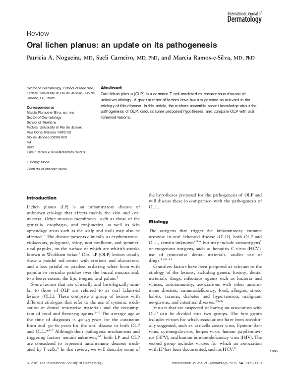 (PDF) Oral lichen planus: an update on its pathogenesis