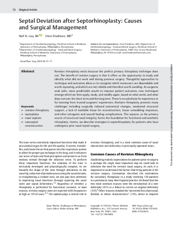 (PDF) Septal Deviation after Septorhinoplasty: Causes and Surgical ...