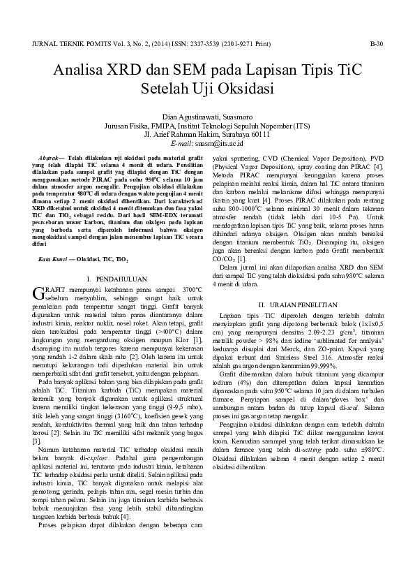 (PDF) Analisa XRD dan SEM pada Lapisan Tipis TiC setelah Uji Oksidasi