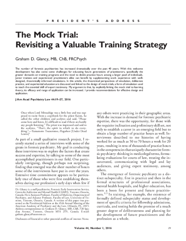 (PDF) The Mock Trial: Revisiting a Valuable Training Strategy