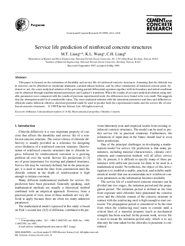 (PDF) Service life prediction of reinforced concrete structures