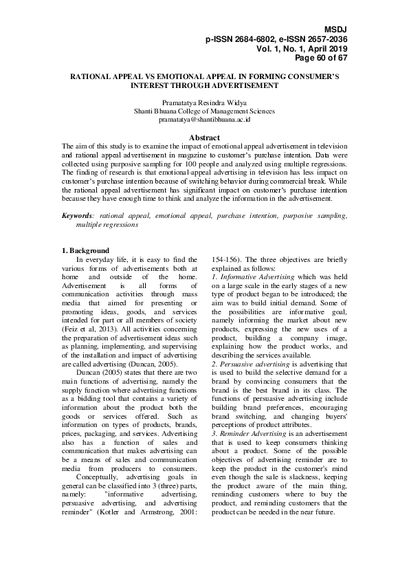 (PDF) Rational Appeal vs Emotional Appeal in Forming Consumer’s Interest Through Advertisement