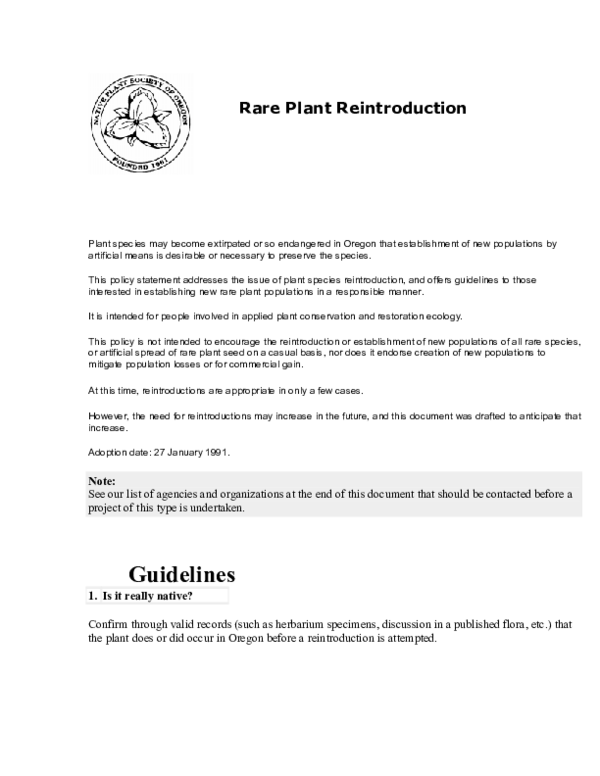 (PDF) Rare Plant Reintroduction | Christopher Dunn - Academia.edu