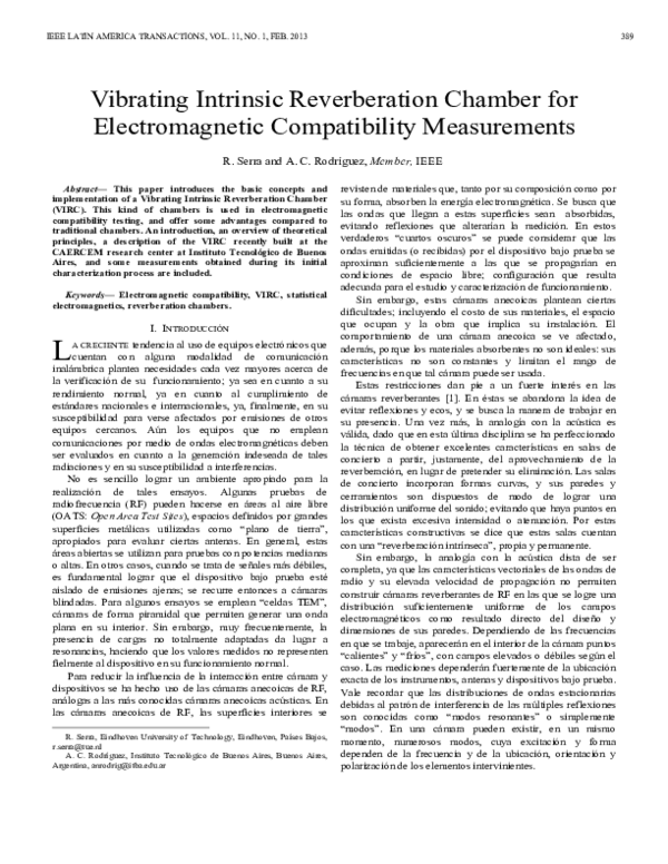 Pdf Vibrating Intrinsic Reverberation Chamber For Electromagnetic Compatibility Measurements