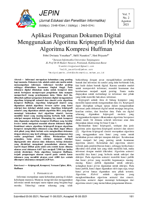 Pdf Aplikasi Pengaman Dokumen Digital Menggunakan Algoritma Kriptografi Hybrid Dan Algoritma
