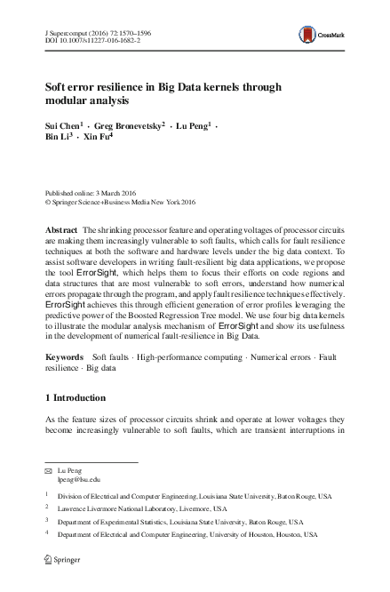 (PDF) Soft error resilience in Big Data kernels through modular analysis | Greg Bronevetsky ...