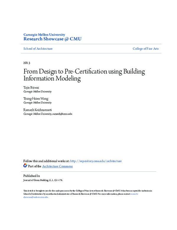 (PDF) From Design to Pre-Certification Using Building Information Modeling