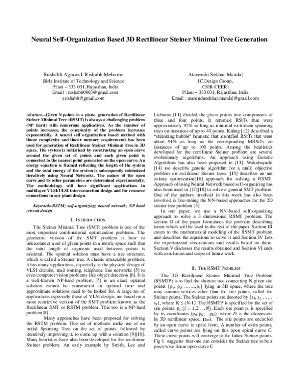 Pdf Neural Self Organization Based 3d Rectilinear Steiner Minimal Tree Generation