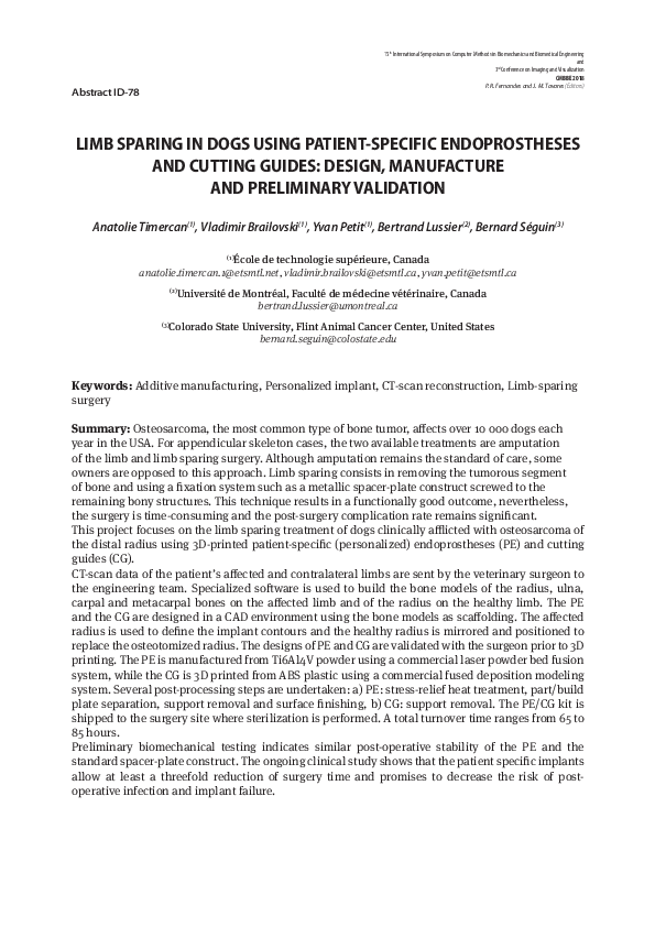 (PDF) Limb Sparing in Dogs Using Patient-Specific Endoprostheses and ...