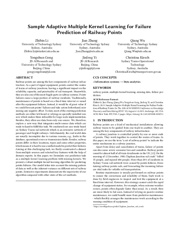 (PDF) Sample Adaptive Multiple Kernel Learning for Failure Prediction of Railway Points