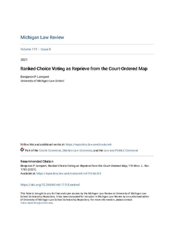 (PDF) Ranked-Choice Voting as Reprieve from the Court-Ordered Map