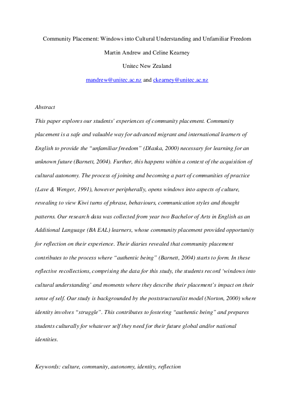 (PDF) Community placement : Windows into cultural understanding and ...