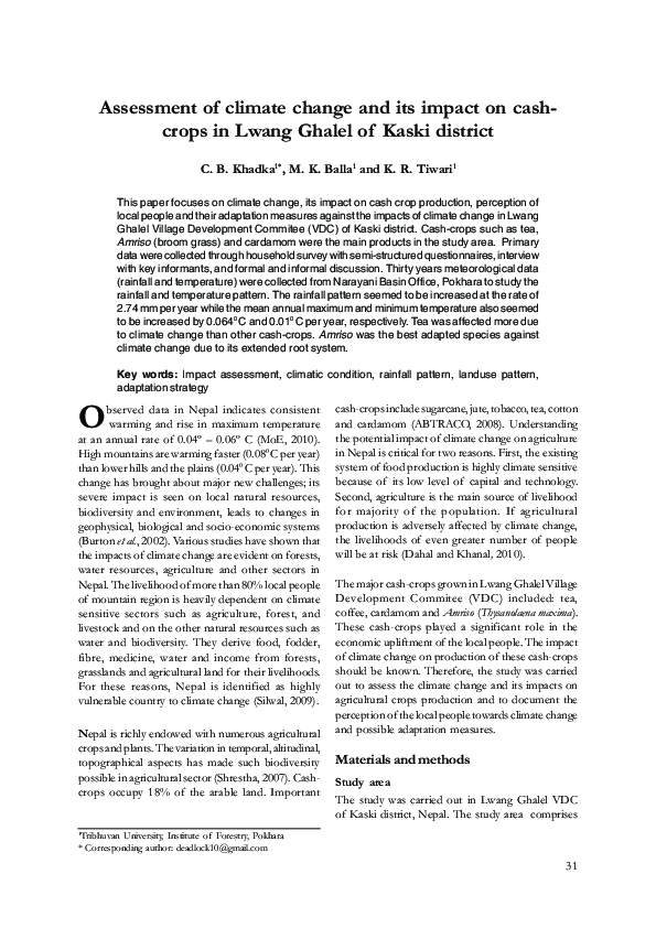 (PDF) Assessment of climate change and its impact on cashcrops in Lwang ...