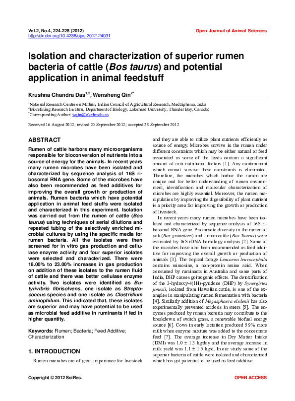 (PDF) Isolation and characterization of superior rumen bacteria of ...