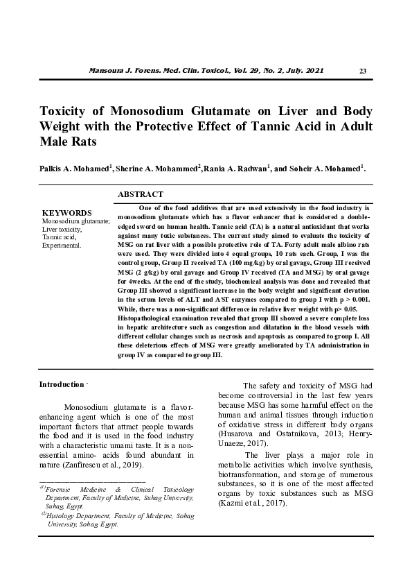 (PDF) MSG-Induced Liver Toxicity and Tannic Acid Protection