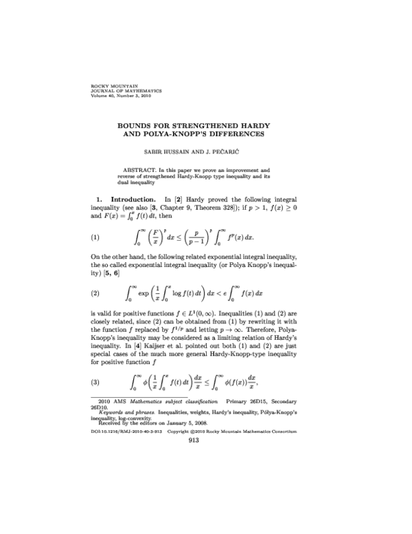 (PDF) Bounds for Strengthened Hardy and Polya-Knopp's Differences ...