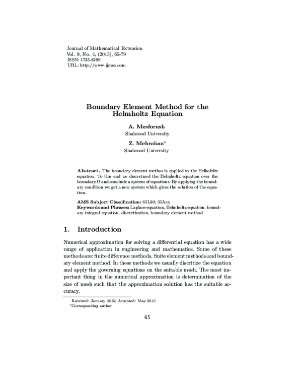 (PDF) Boundary Element Method for the Helmholtz Equation