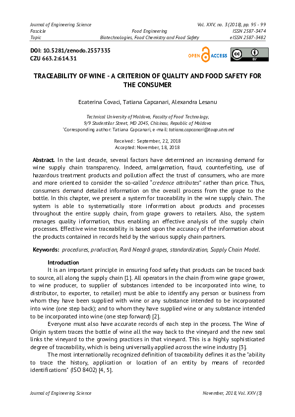 (PDF) Traceability of Wine - a Criterion of Quality and Food Safety for ...