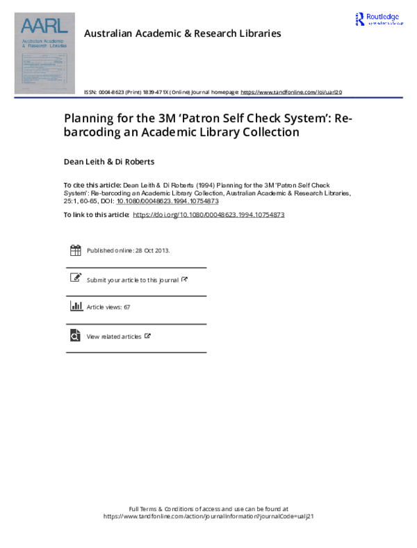 (PDF) Planning for the 3M ‘Patron Self Check System’: Re-barcoding an ...