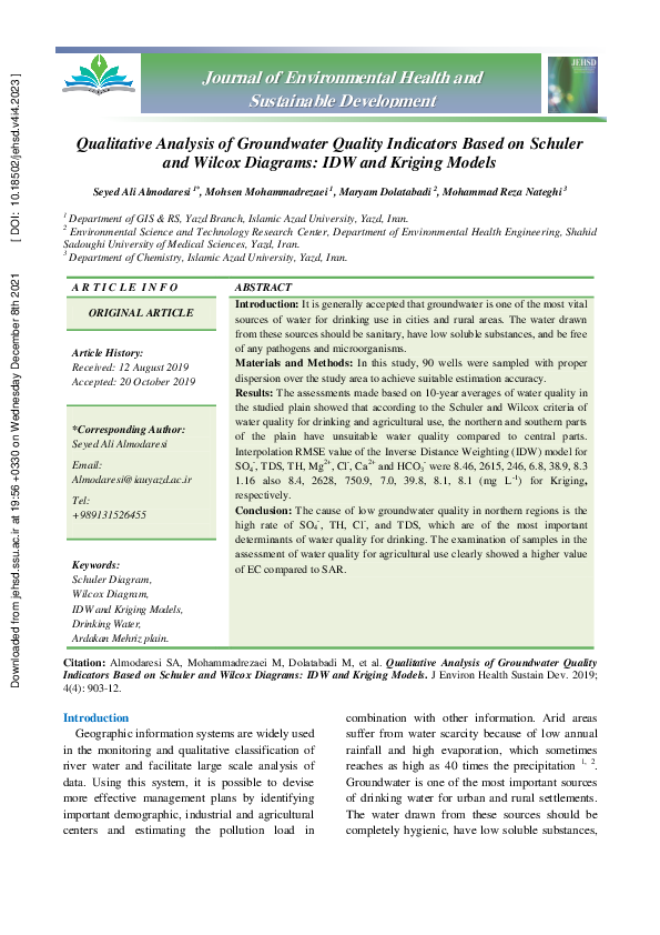 (PDF) Qualitative Analysis of Groundwater Quality Indicators Based on ...