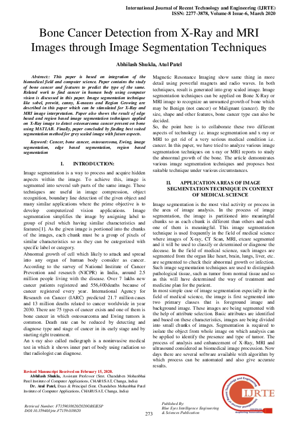 Pdf Bone Cancer Detection From X Ray And Mri Images Through Image