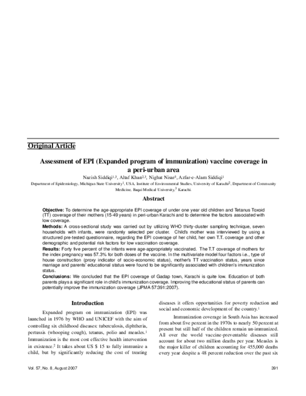(PDF) Assessment of EPI (expanded program of immunization) vaccine ...