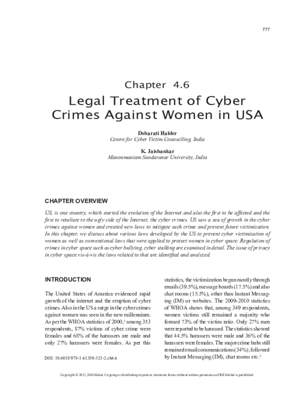 (PDF) Legal Treatment of Cyber Crimes Against Women in USA