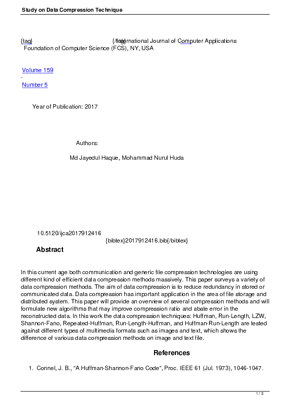 (PDF) Study on Data Compression Technique