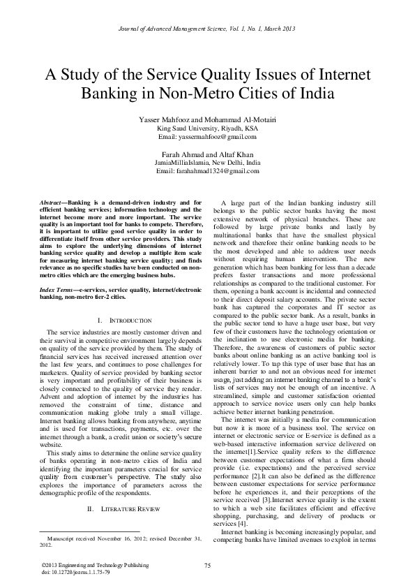 (PDF) A Study of the Service Quality Issues of Internet Banking in Non ...