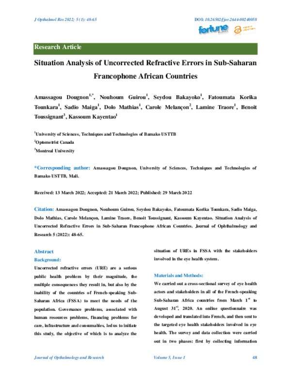 (PDF) Situation Analysis of Uncorrected Refractive Errors in Sub ...