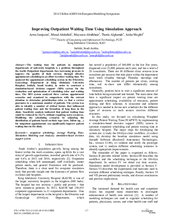 Pdf Improving Outpatient Waiting Time Using Simulation Approach