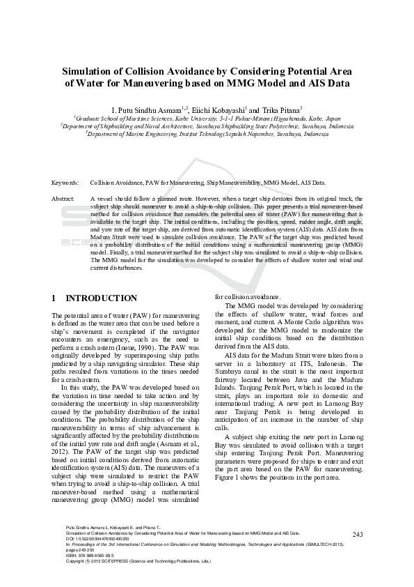 (PDF) Simulation of Collision Avoidance by Considering Potential Area of Water for Maneuvering ...